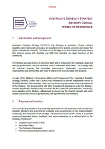 Australia’s Disability Strategy Advisory Council Terms of Reference ...